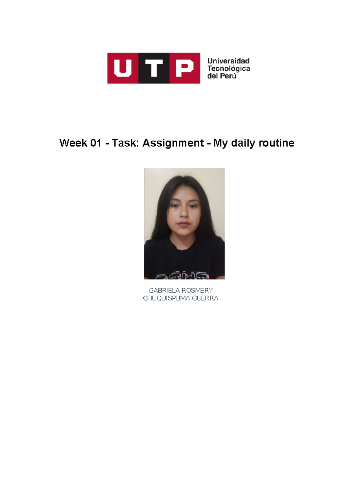 Semana 01 - Ingles III - Week 01 - Task: Assignment - My daily routine GABRIELA ROSMERY ...
