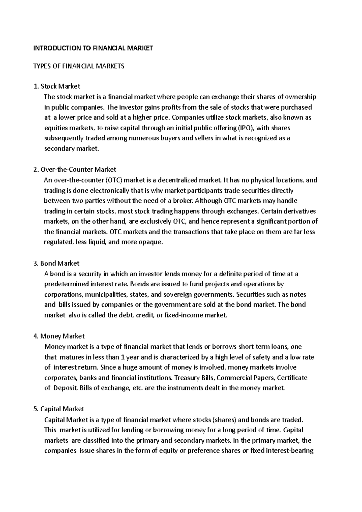 Introduction to Financial Market - INTRODUCTION TO FINANCIAL MARKET ...