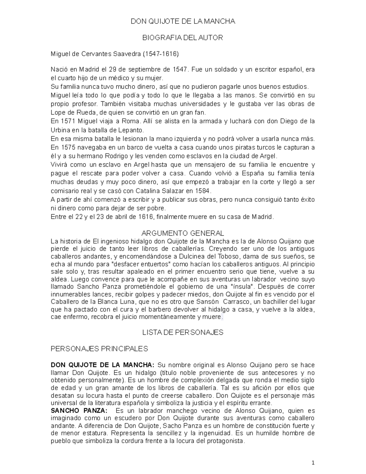 DON Quijote DE LA Mancha - DON QUIJOTE DE LA MANCHA BIOGRAFIA DEL AUTOR ...