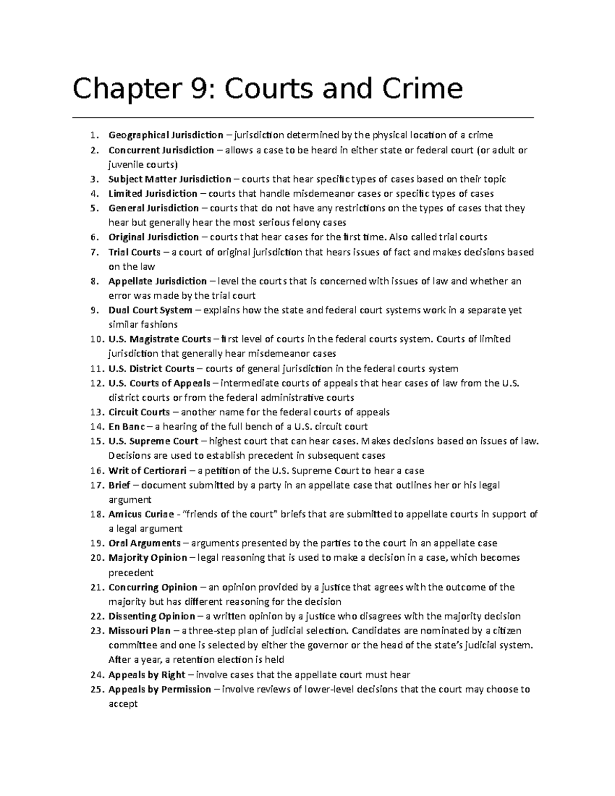 009 Courts and Crime Flashcards - Chapter 9: Courts and Crime - Studocu