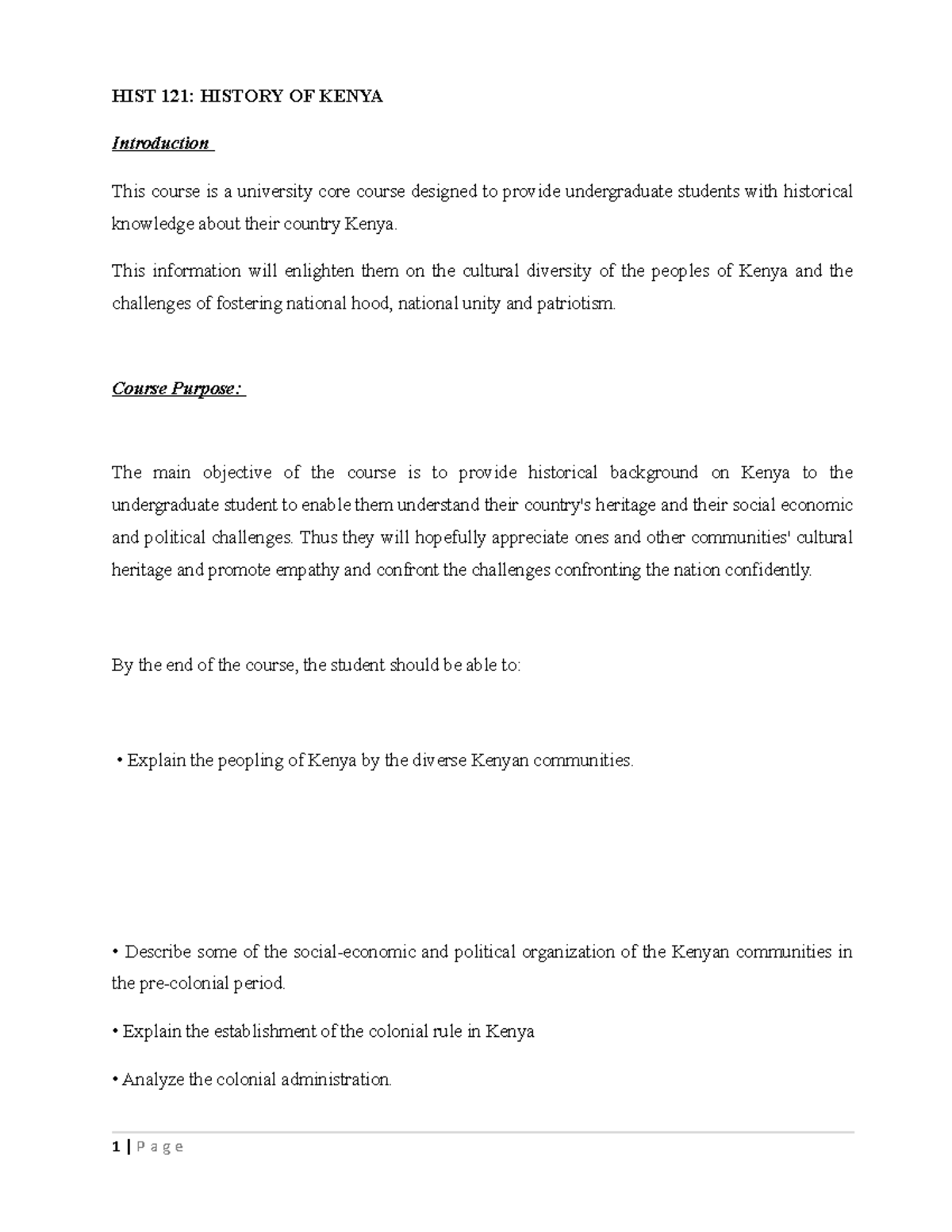 HIST 121 History of Kenya - HIST 121: HISTORY OF KENYA Introduction ...