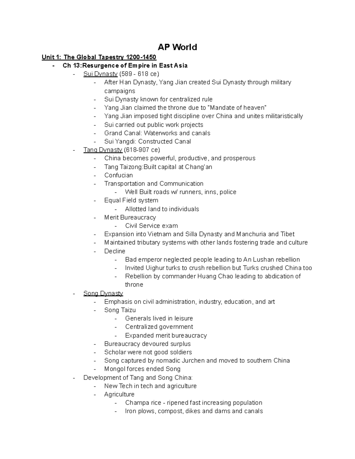 AP World Study Guide - AP World Unit 1: The Global Tapestry 1200- Ch 13 ...