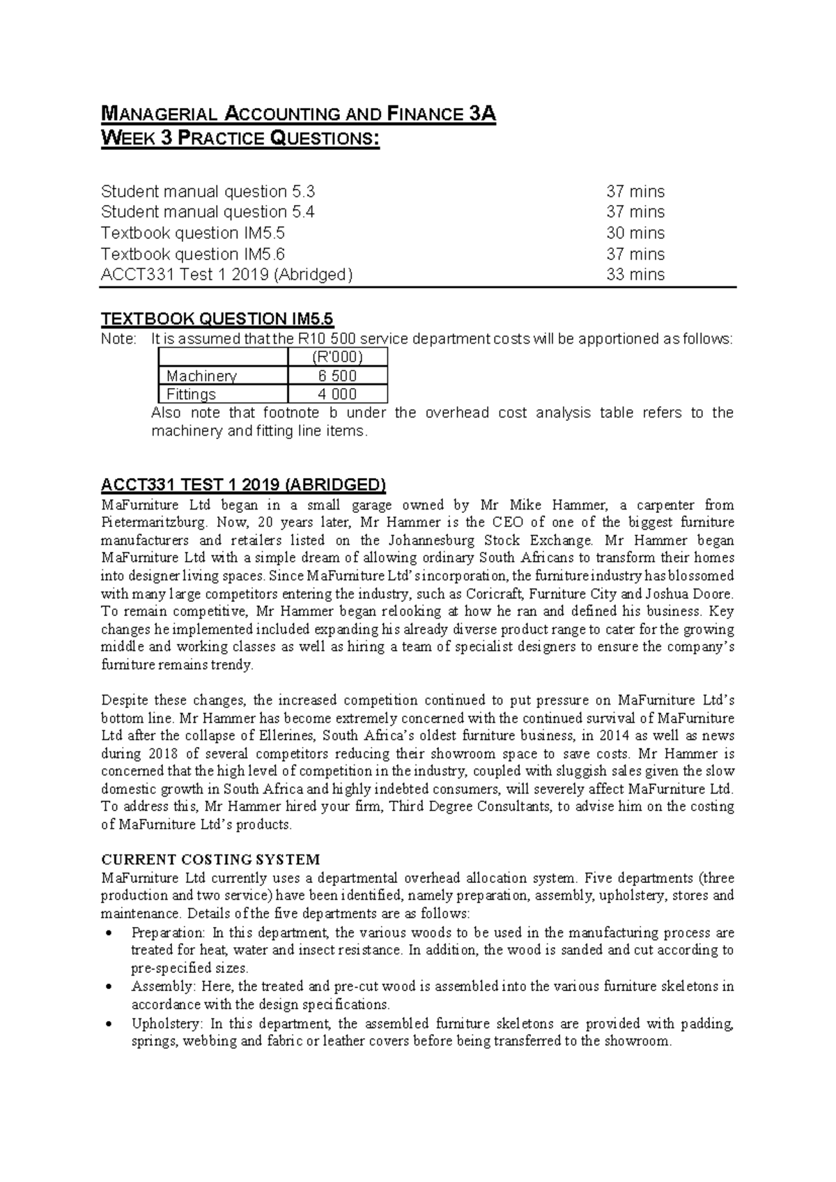 ACCT331 Week 3 Practice questions - M ANAGERIAL ACCOUNTING AND FINANCE ...