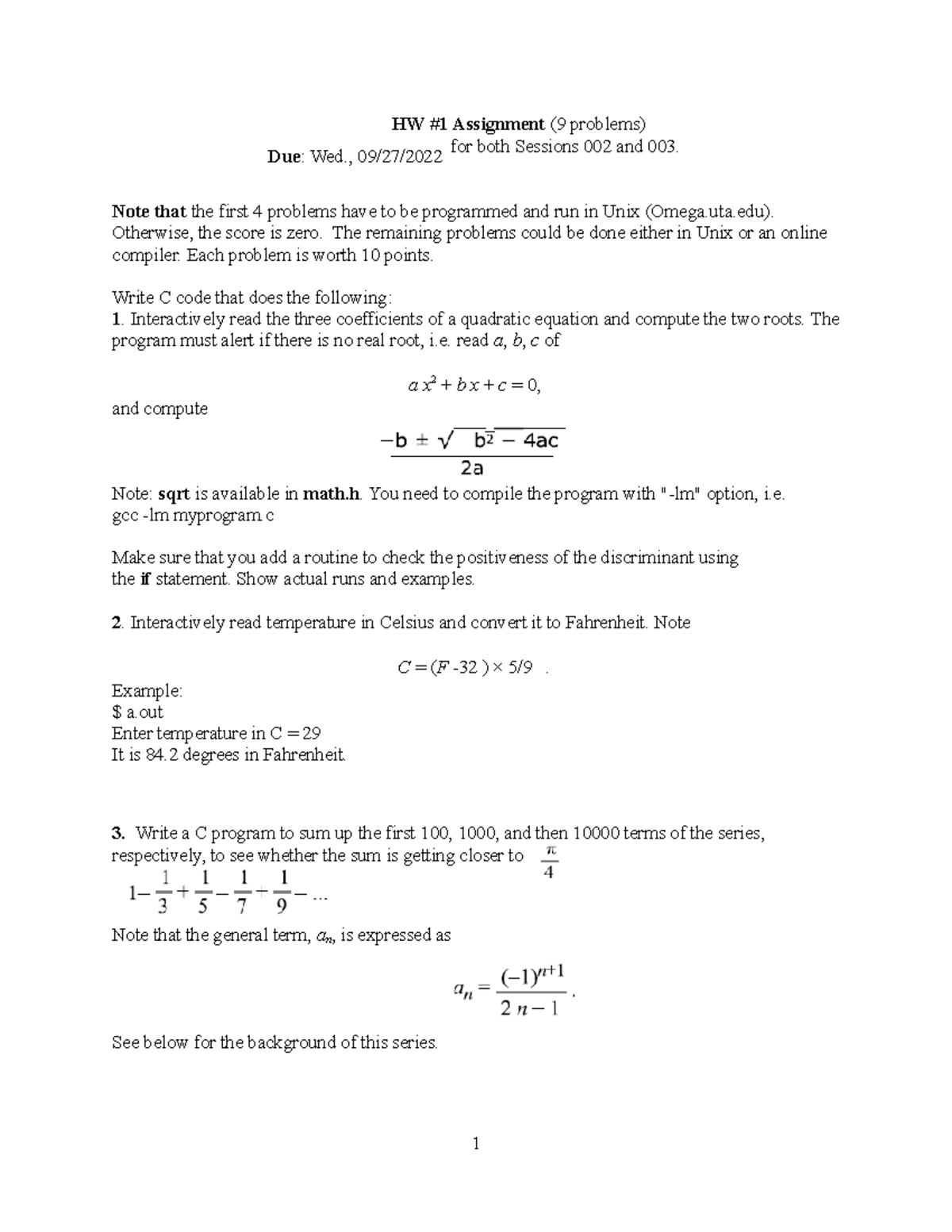 2350 hw 1 - Hw 1 - HW #1 Assignment (9 problems) Due: Wed., 09/27/2022 for both Sessions 002 and ...