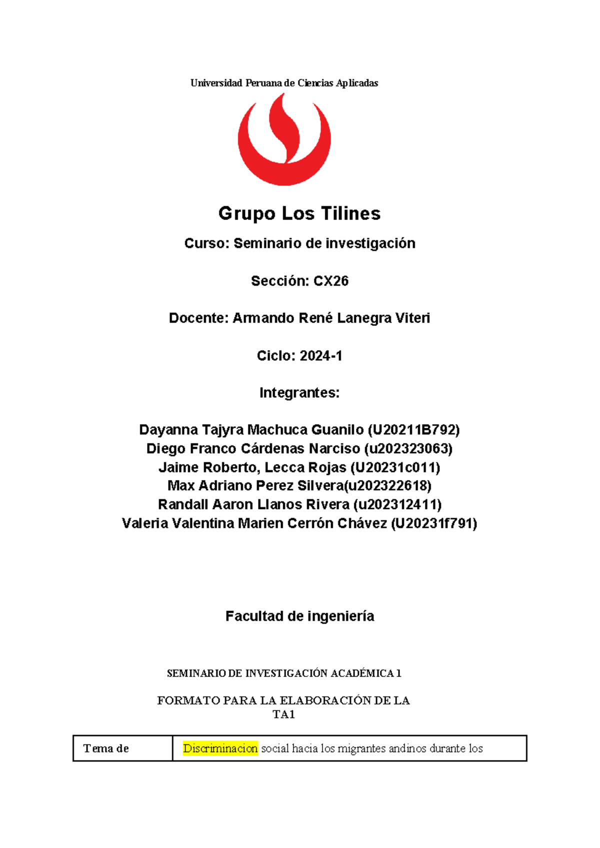 Los Tilines (TA1)(Corregido)(CX26) - Universidad Peruana de Ciencias ...