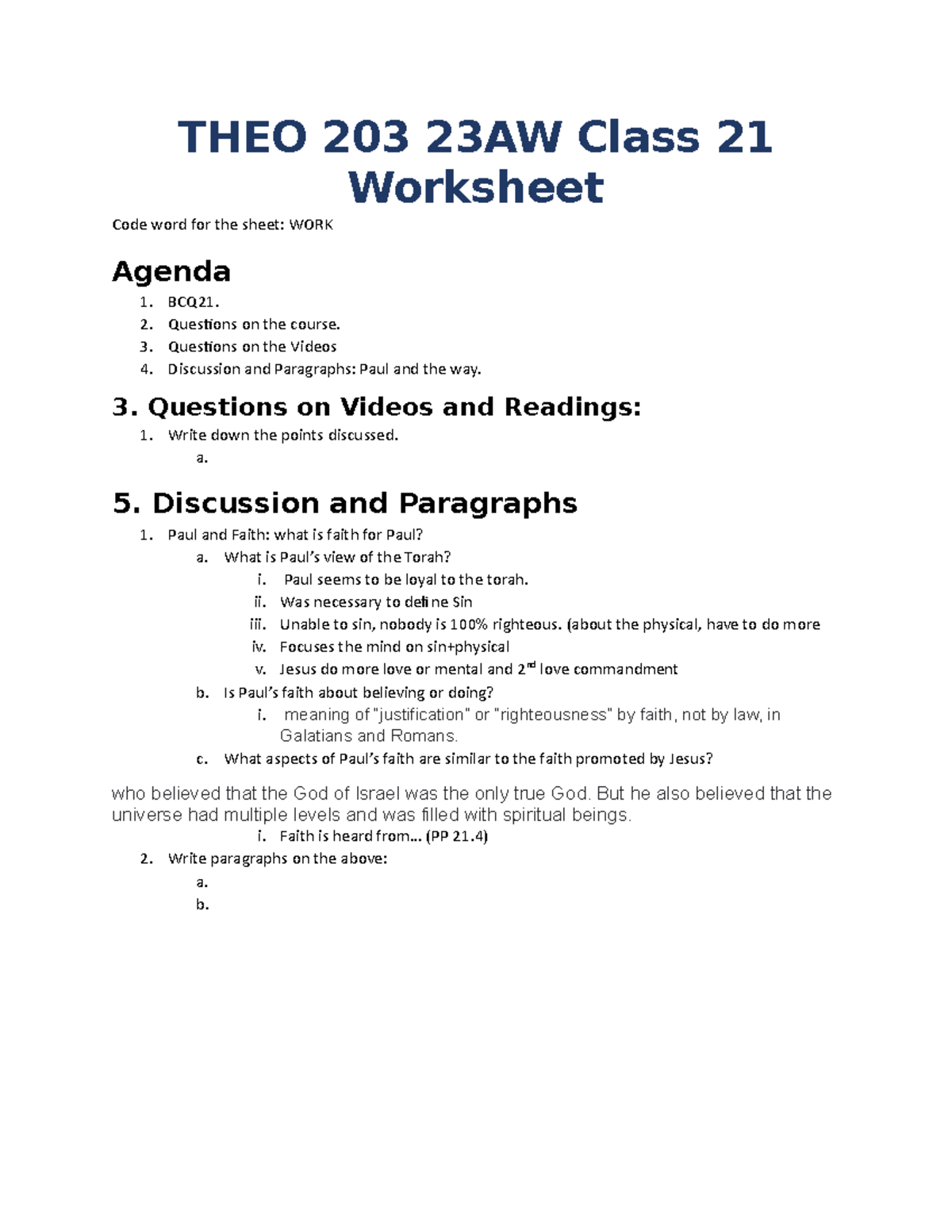 T203 23AW C21 Worksheet - THEO 203 23AW Class 21 Worksheet Code word ...