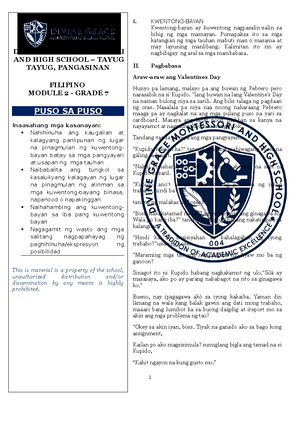 Grade-7 Module-4 Filipino - I. EPIKO Tulang pasalaysay. Kabayanihan at ...