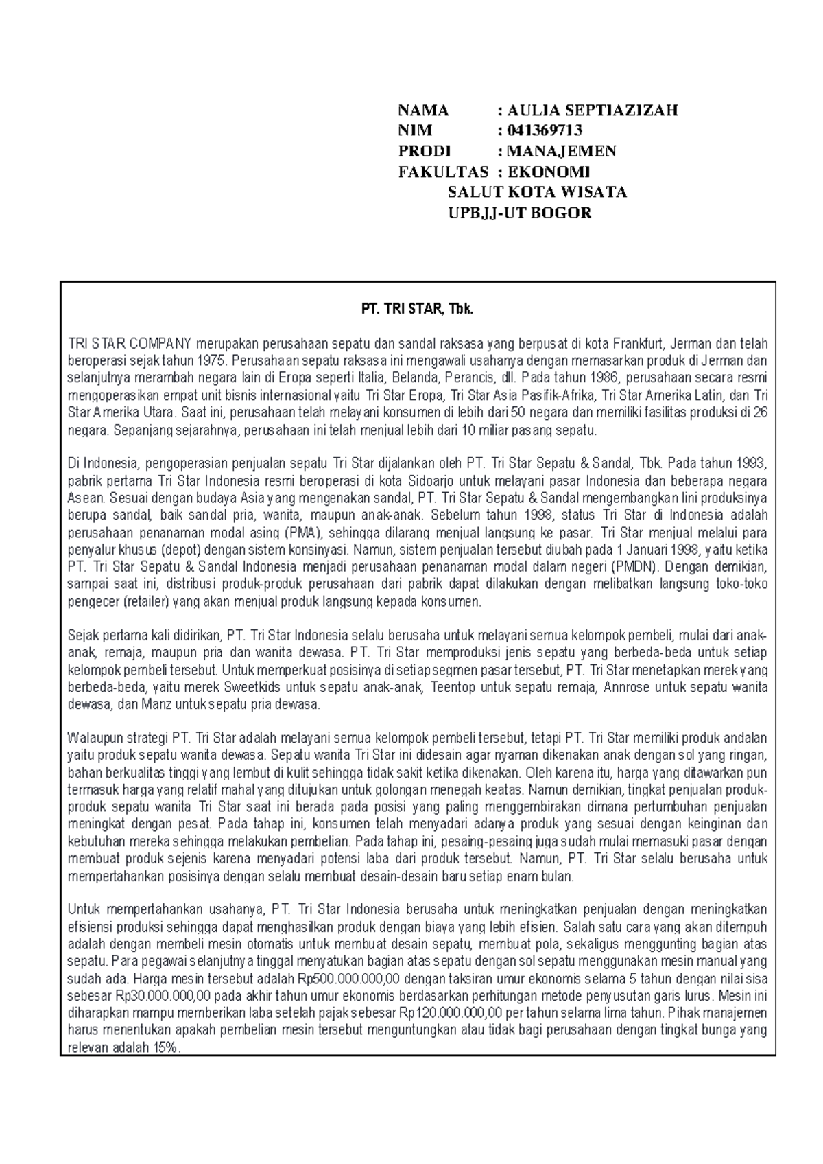Tugas 2 Ekonomi Aulia - NAMA : AULIA SEPTIAZIZAH NIM : 041369713 PRODI : MANAJEMEN FAKULTAS ...