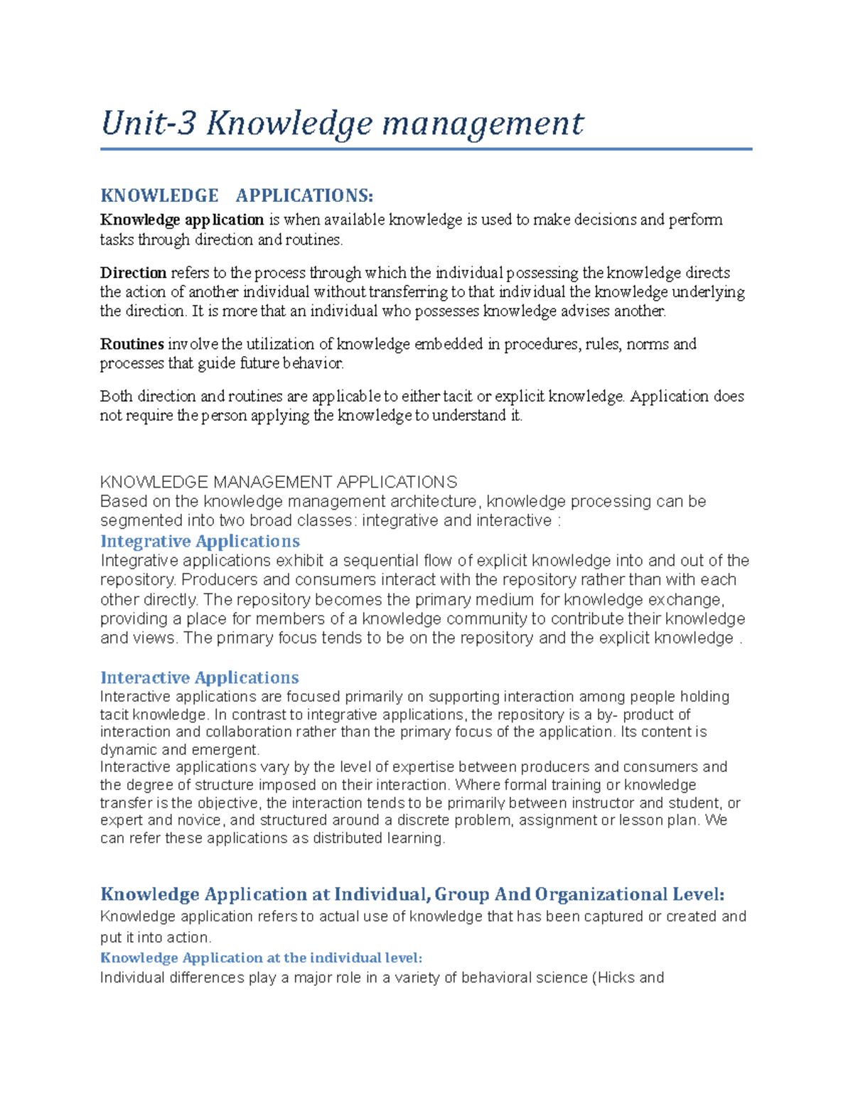 Unit 3 km - Unit 3 marketing management - Unit-3 Knowledge management ...