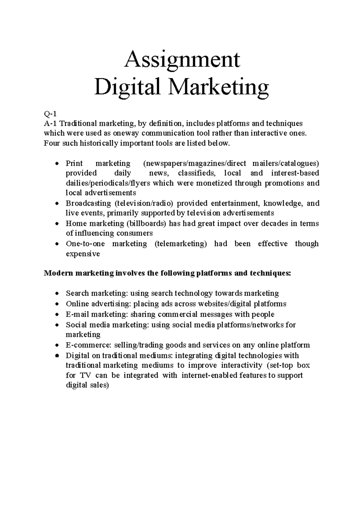 Digital marketing - dfvewdq - Assignment Digital Marketing Q- A-1 ...