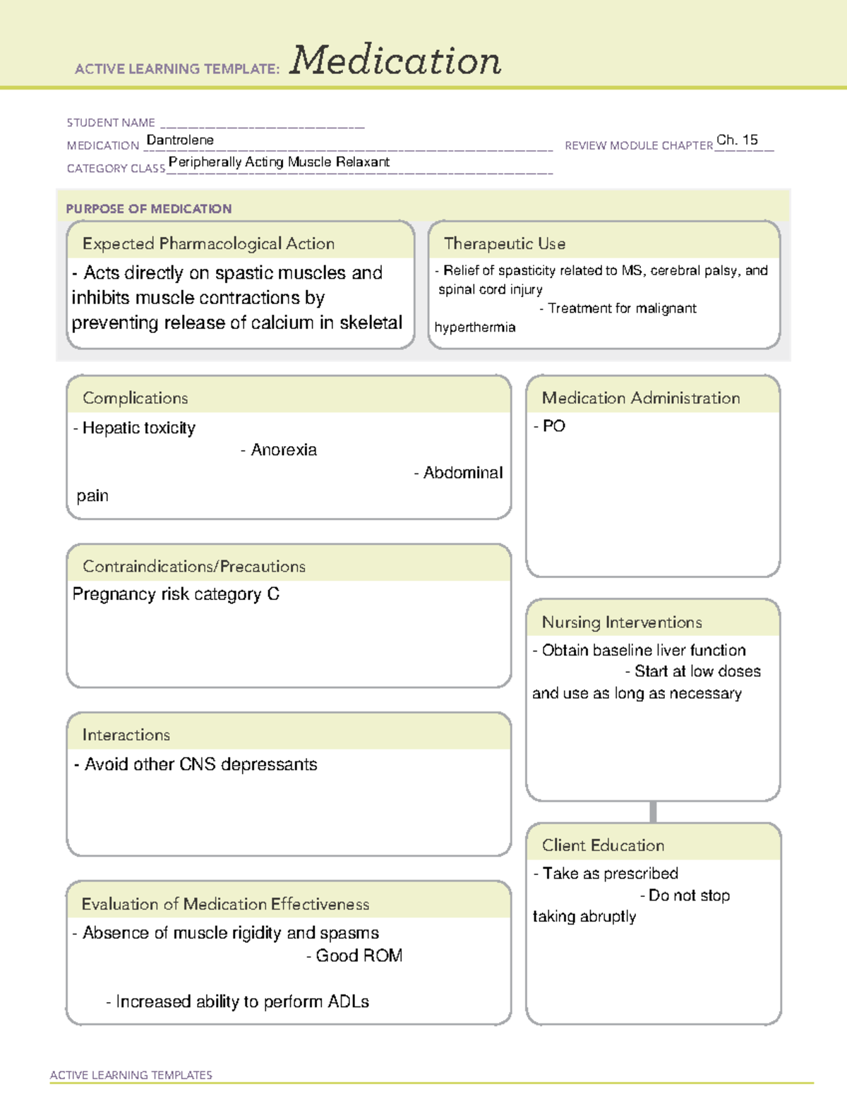 Dantrolene - meds - ACTIVE LEARNING TEMPLATES Medication STUDENT NAME ...