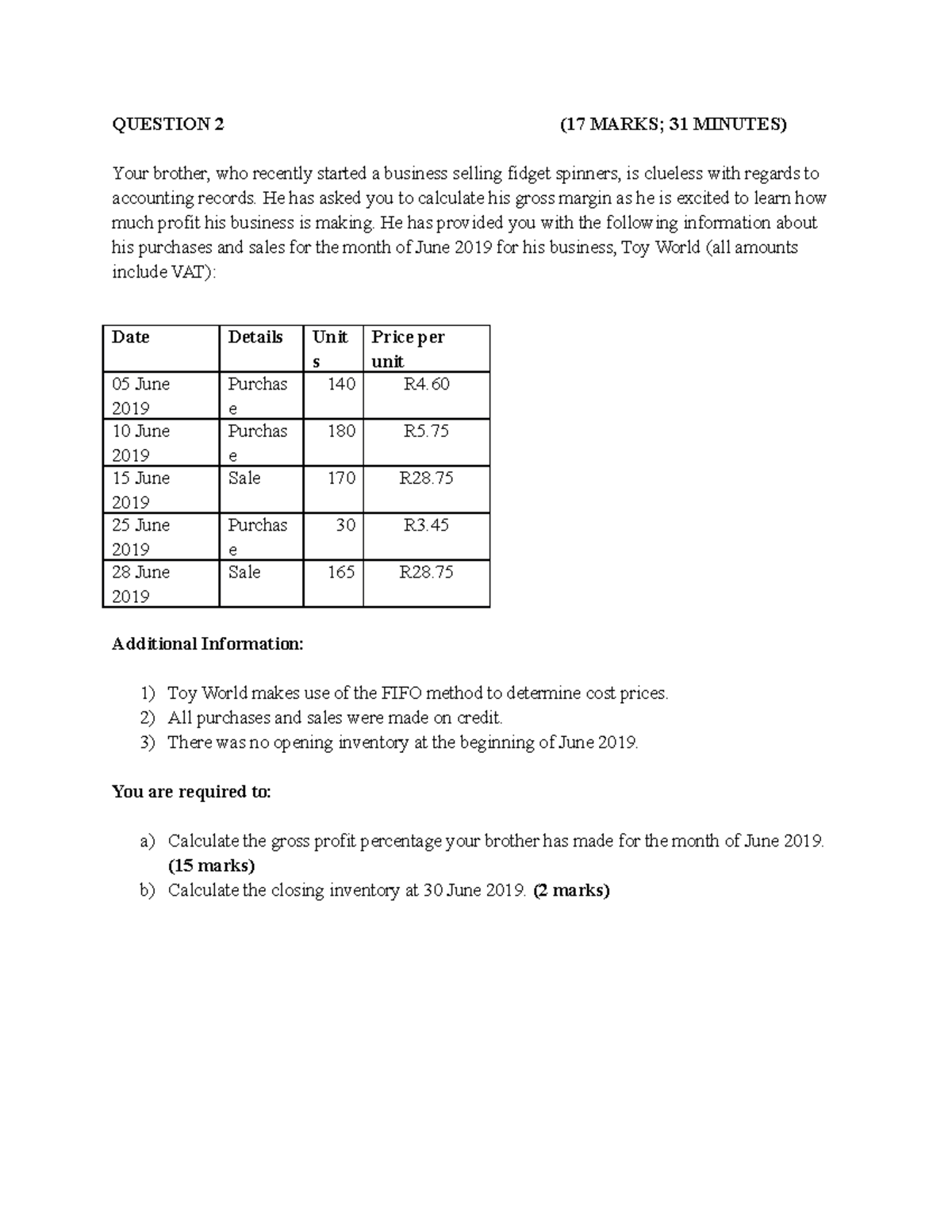 Exam Prep Q2 - exam question practice - QUESTION 2 (17 MARKS; 31 ...