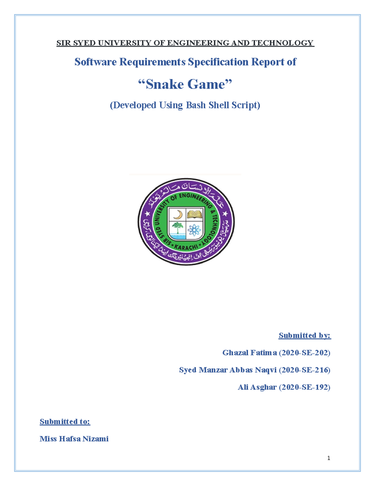 OS LAB Project Snake GAME 202 216 192 - SIR SYED UNIVERSITY OF ...