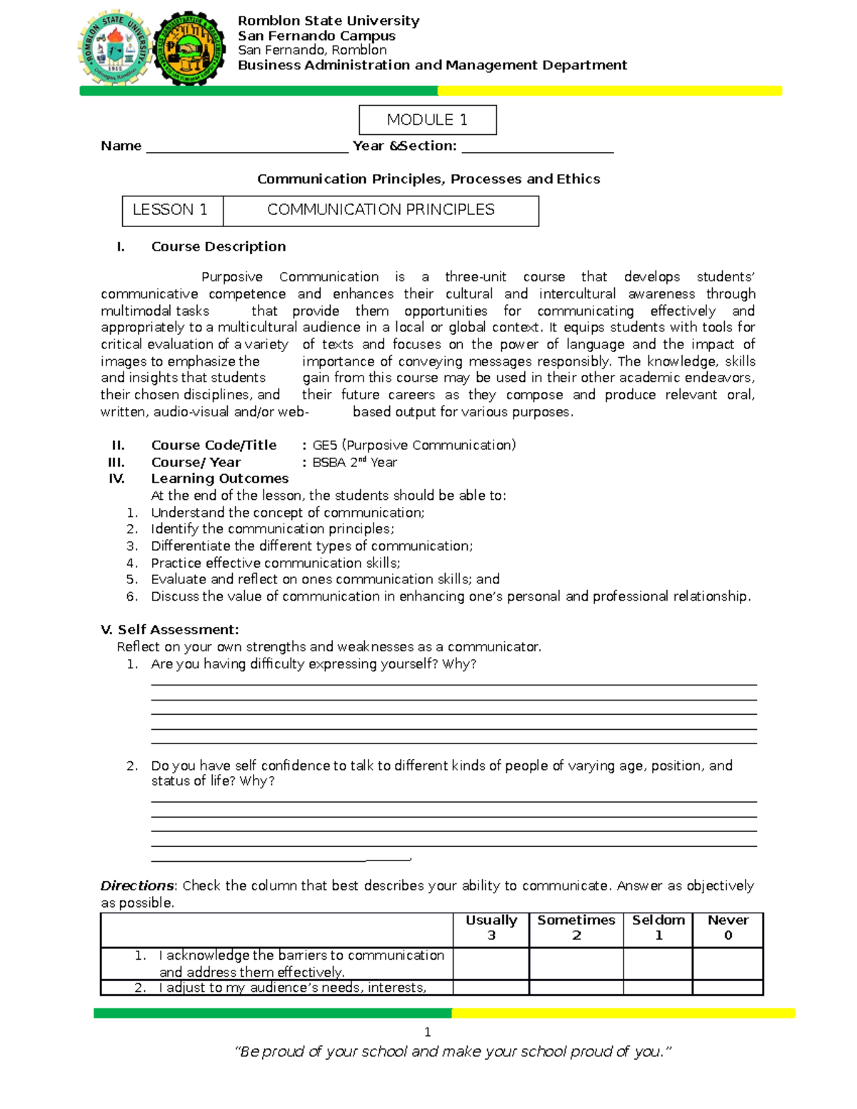 Module 1 - Lecture notes - San Fernando Campus San Fernando, Romblon ...