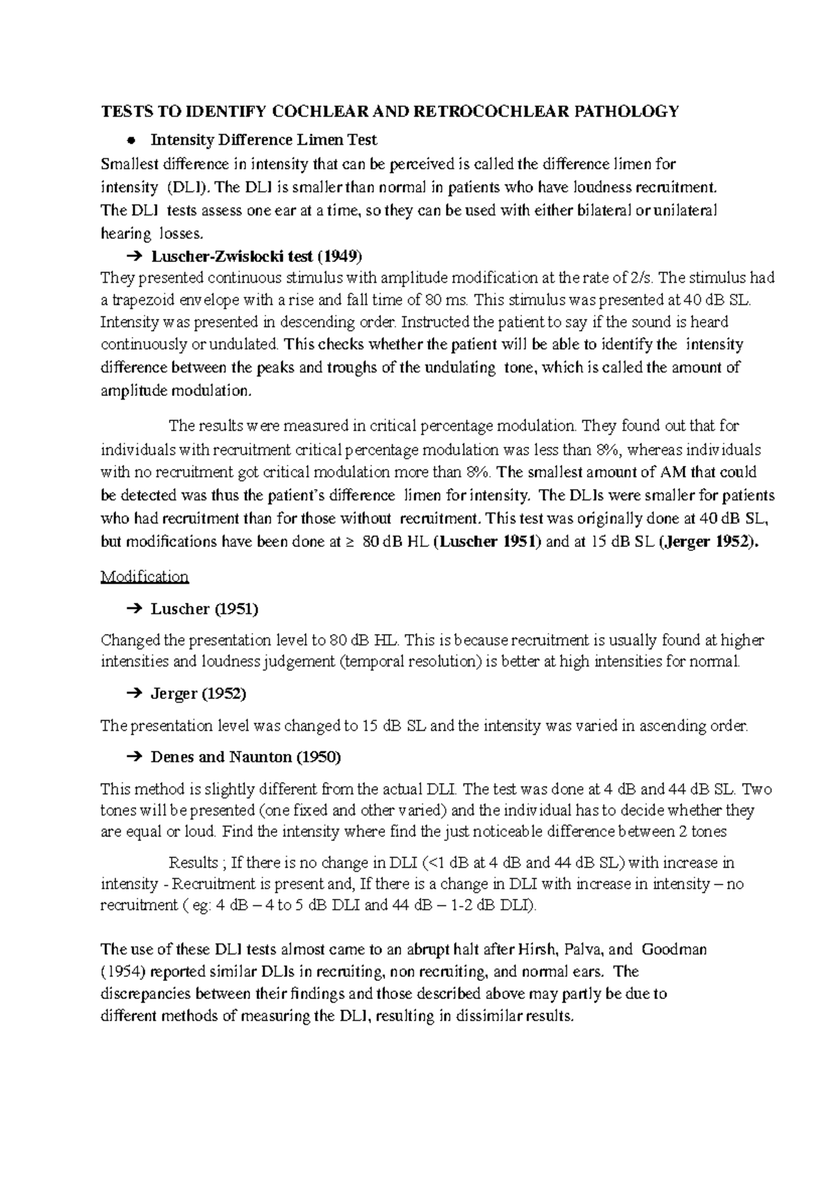 SISI & STAT - sem 3 - TESTS TO IDENTIFY COCHLEAR AND RETROCOCHLEAR ...