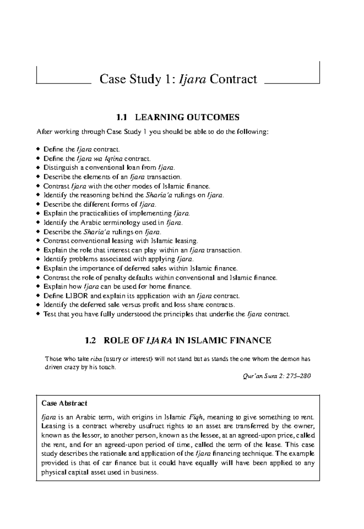 Case study 1ijara contract - Case Study 1: Ijara Contract 1 LEARNING ...