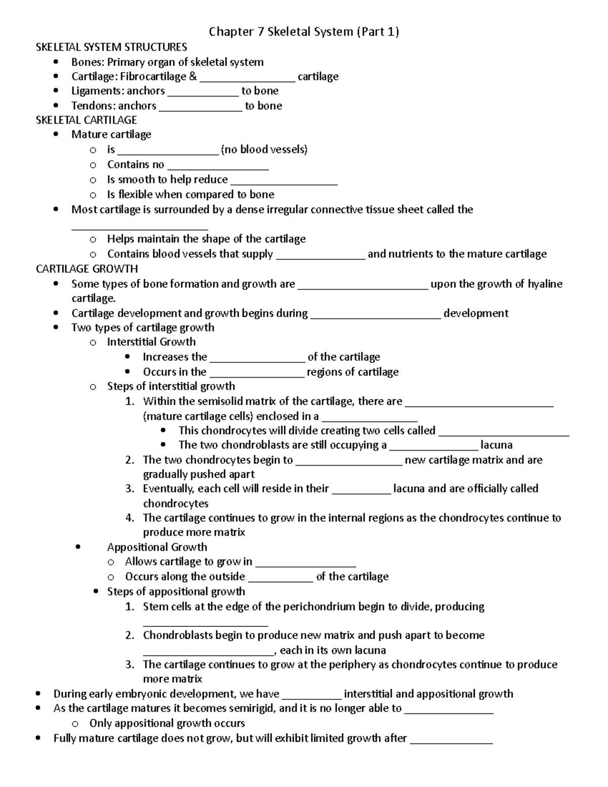 Chapter 7 Skeletal System Outline - SKELETAL SYSTEM STRUCTURES Bones: Primary organ of skeletal ...