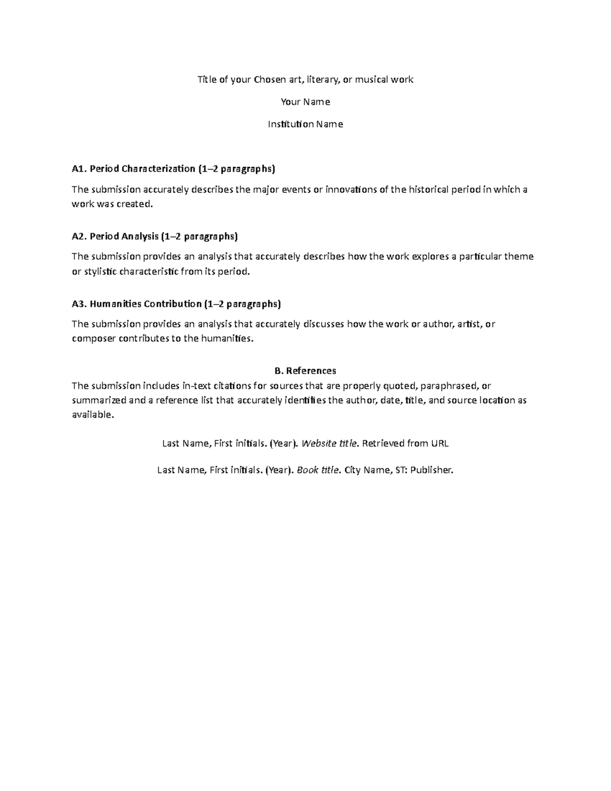 C100 Task Template - fgfd - Title of your Chosen art, literary, or ...