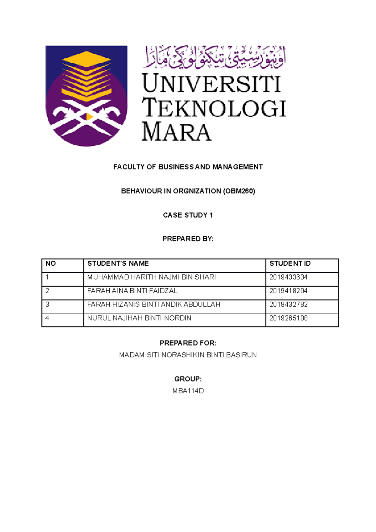 Case Study 260 Do Not Copy Faculty Of Business And Management