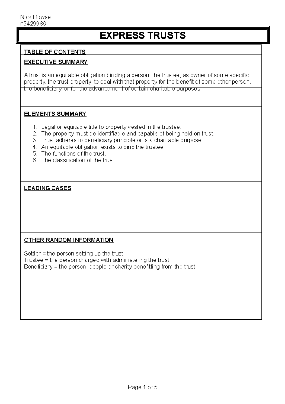 Express Trusts - Tru - n EXPRESS TRUSTS EXECUTIVE SUMMARY A trust is an ...
