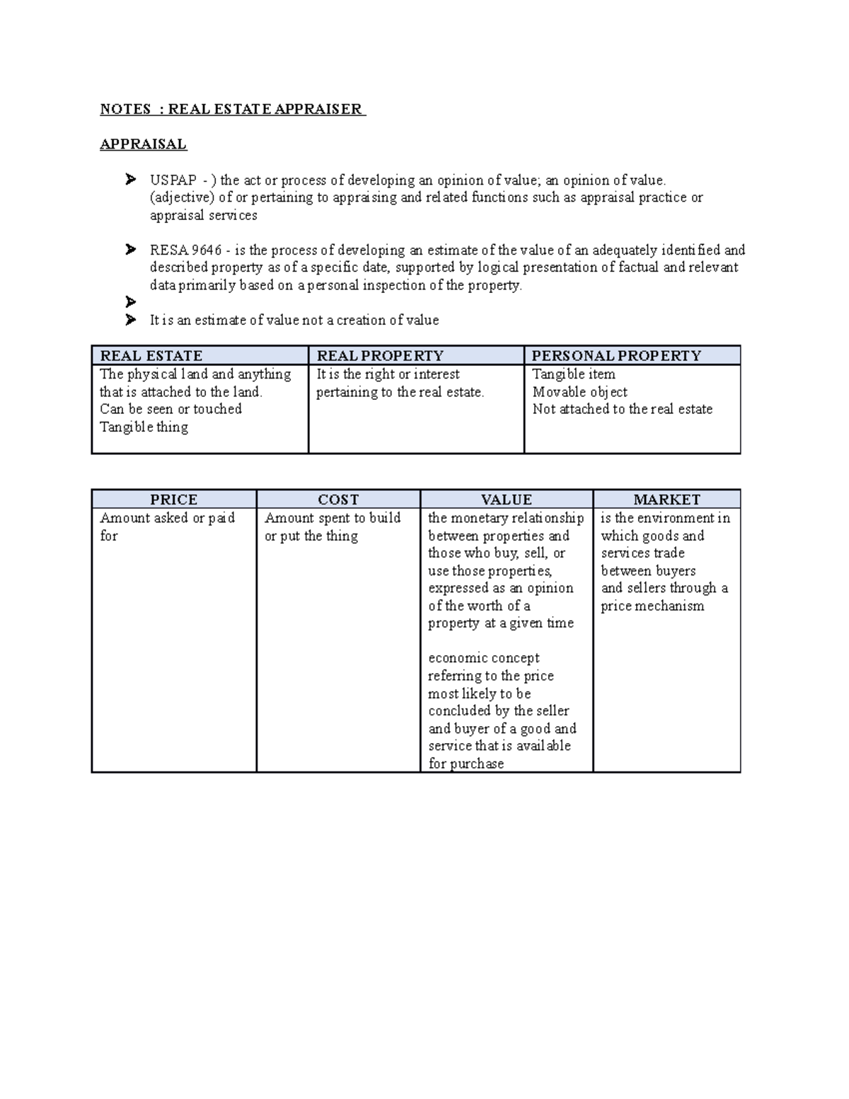 Appraiser Review Notes - NOTES : REAL ESTATE APPRAISER APPRAISAL USPAP ...