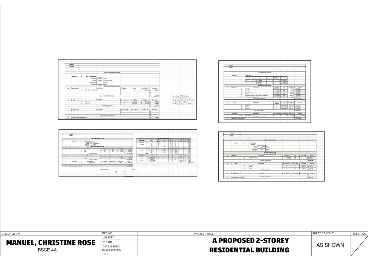 DOC2 - Civil engineering - PROJECT TITLE SHEET NO CONTENT PLACE ISSUED:DATE ISSUED:PTR NO NO ...