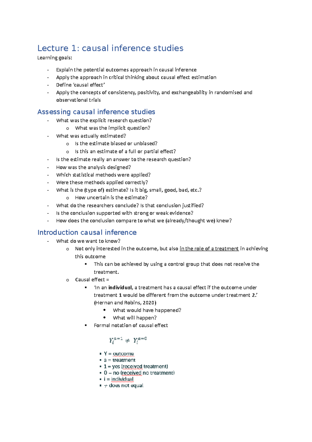 ARM HC en kennisclips - Lecture 1: causal inference studies Learning goals: - Explain the ...
