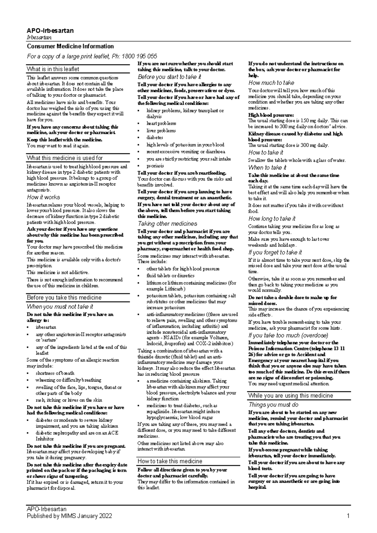 Irbesartan - required - APO-Irbesartan Irbesartan Consumer Medicine ...