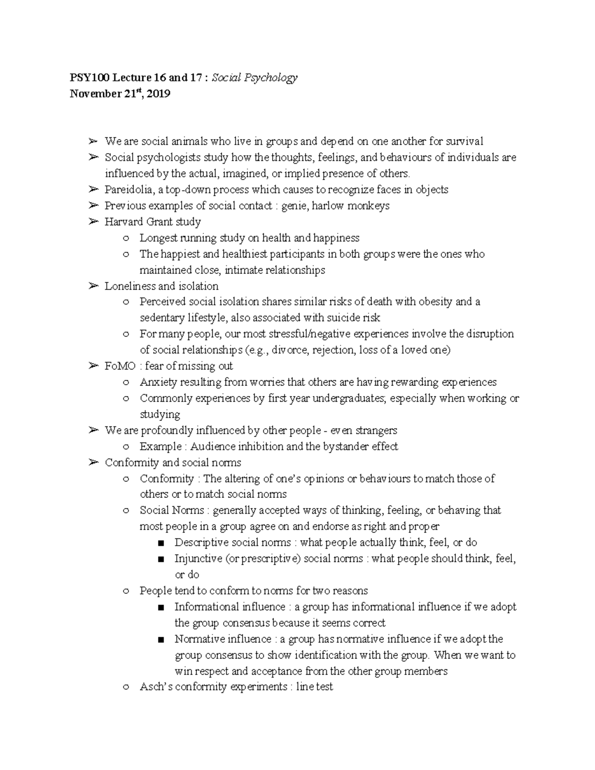 PSY100 Lecture 16 Social Psychology - PSY100 Lecture 16 and 17 : Social ...
