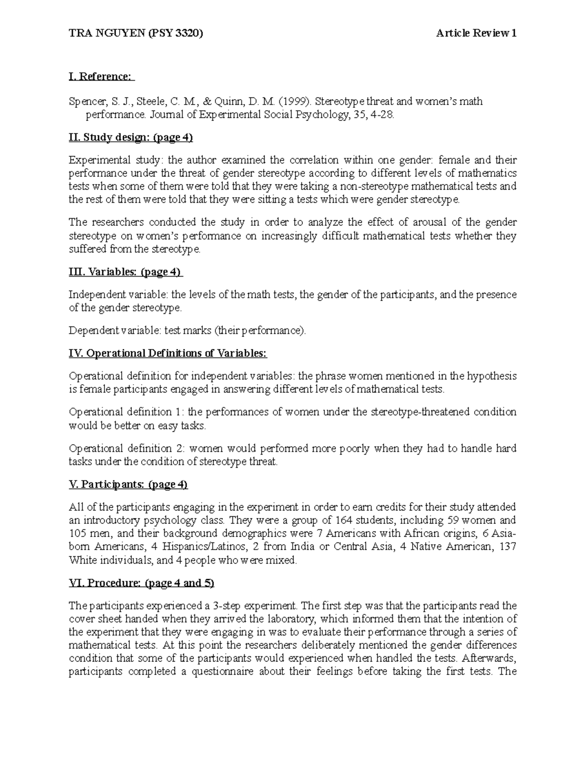 Article Review 1 - Required assignment. - TRA NGUYEN (PSY 3320) Article ...