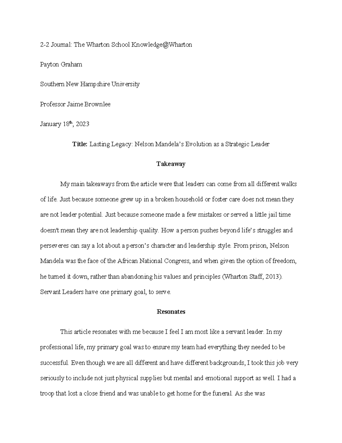 2-2 Journal The Wharton School Payton Graham - 2-2 Journal: The Wharton School Knowledge@Wharton ...