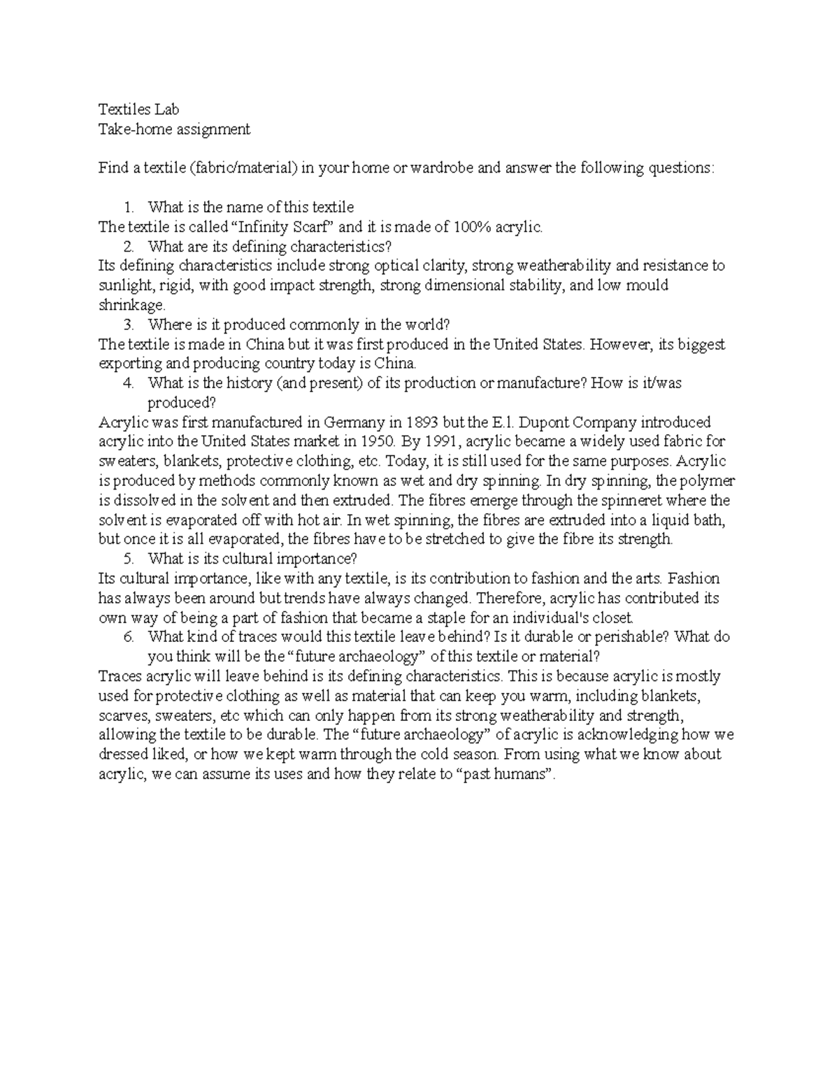 Anthc 127 Textiles LAB - Textiles Lab Take-home assignment Find a ...