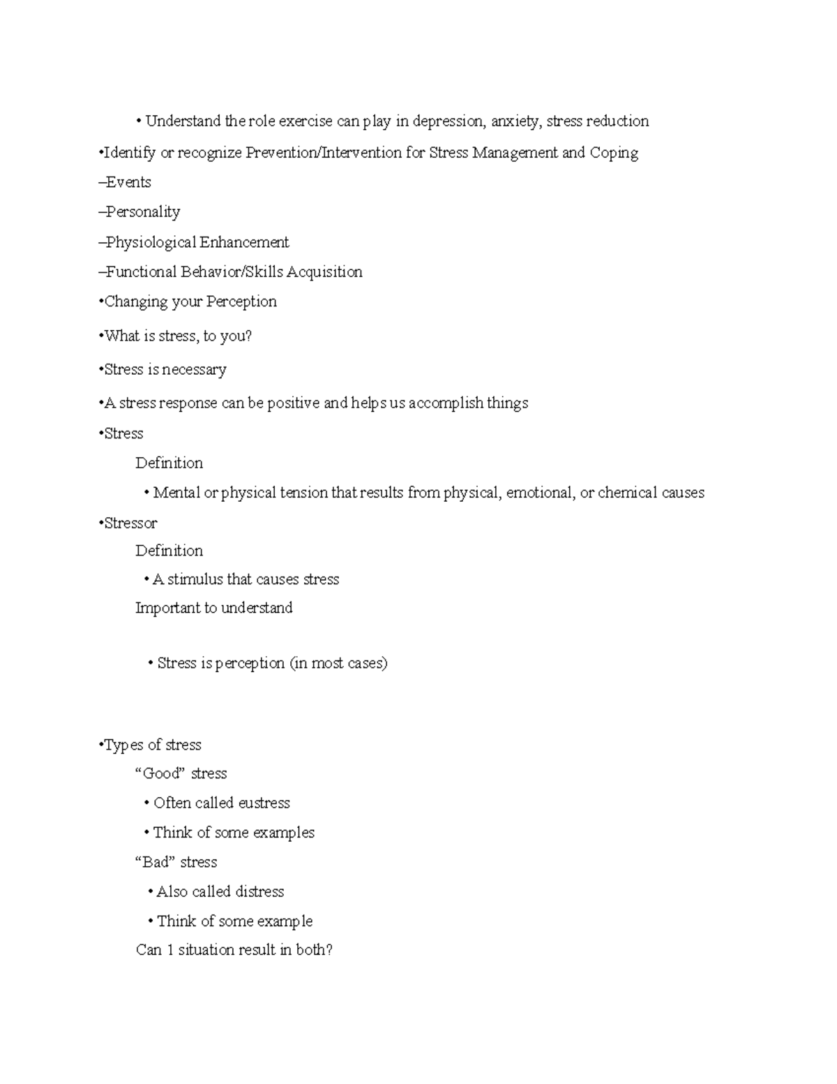 Stress Notes - Understand the role exercise can play in depression ...