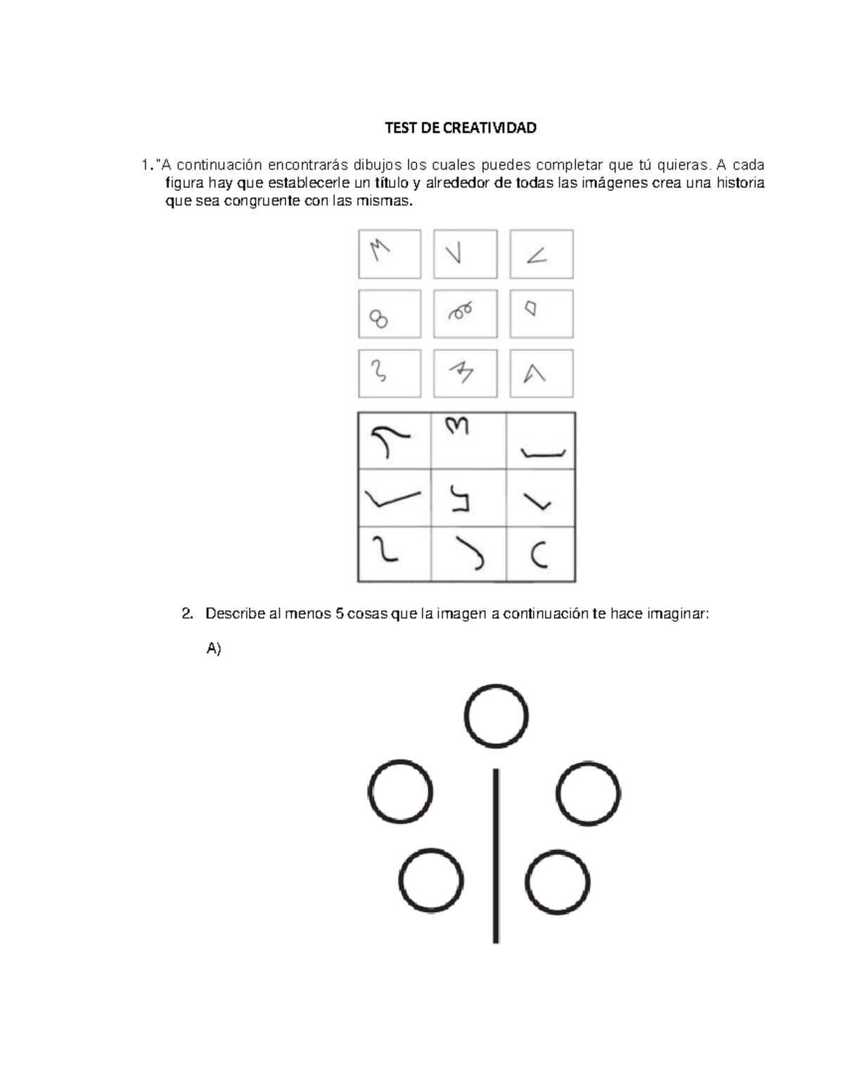 TEST DE Creatividad - Test mental - TEST DE CREATIVIDAD “A continuación ...