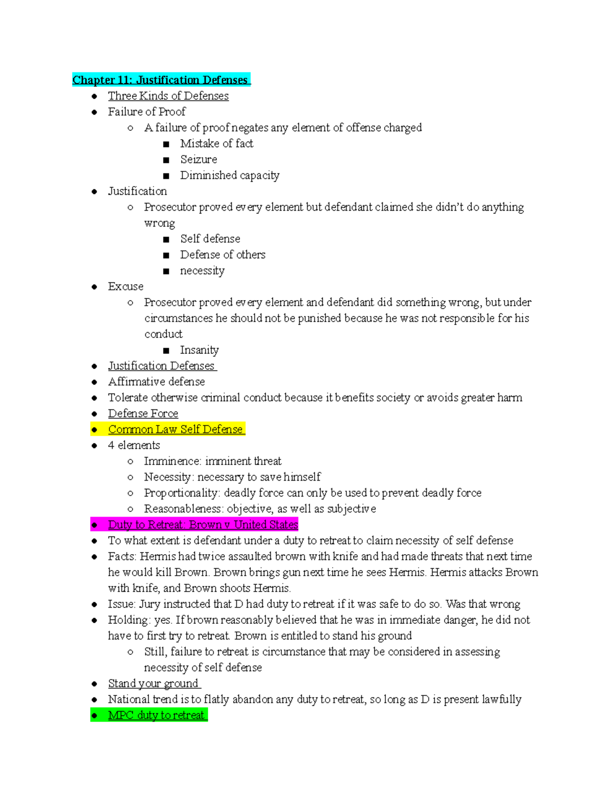 Chapter 11 Justification Defenses - Chapter 11: Justification Defenses ...