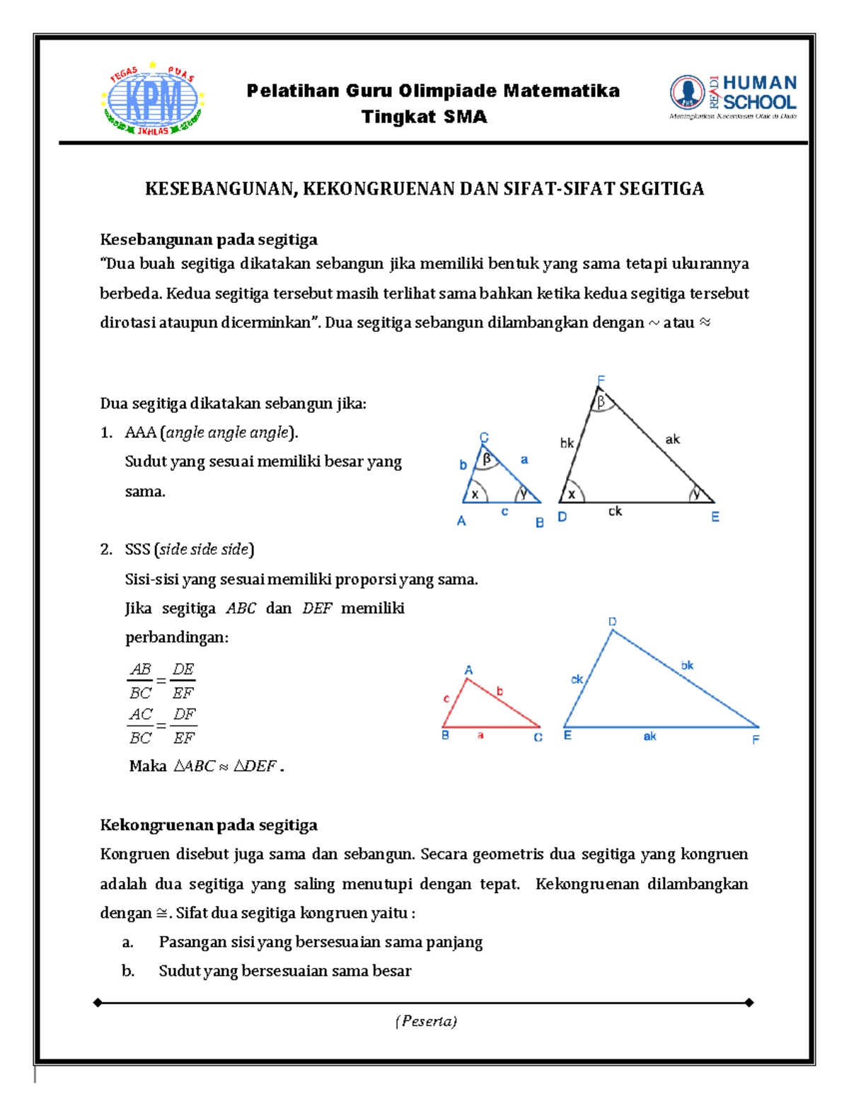 Materi 1 PGOA3-MTK - Tingkat SMA KESEBANGUNAN, KEKONGRUENAN DAN SIFAT ...