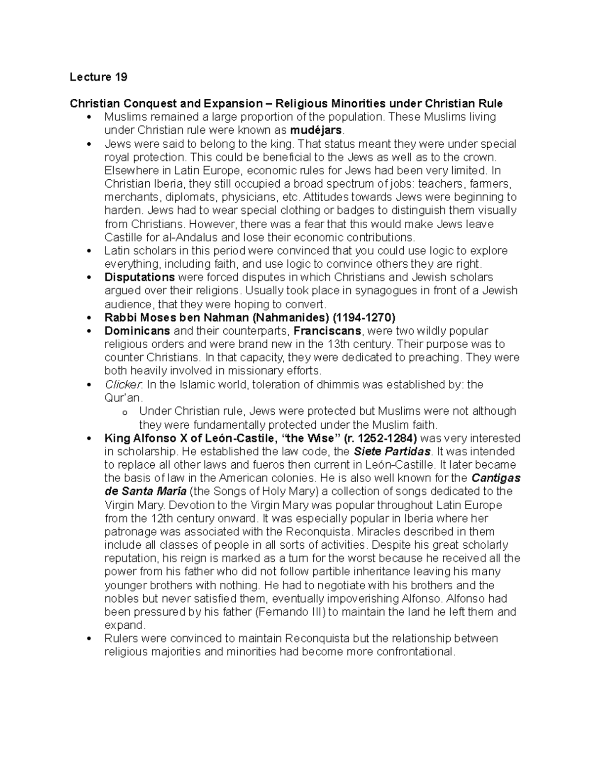 Lecture 19 Christian Conquest and Expansion – Religious Minorities ...