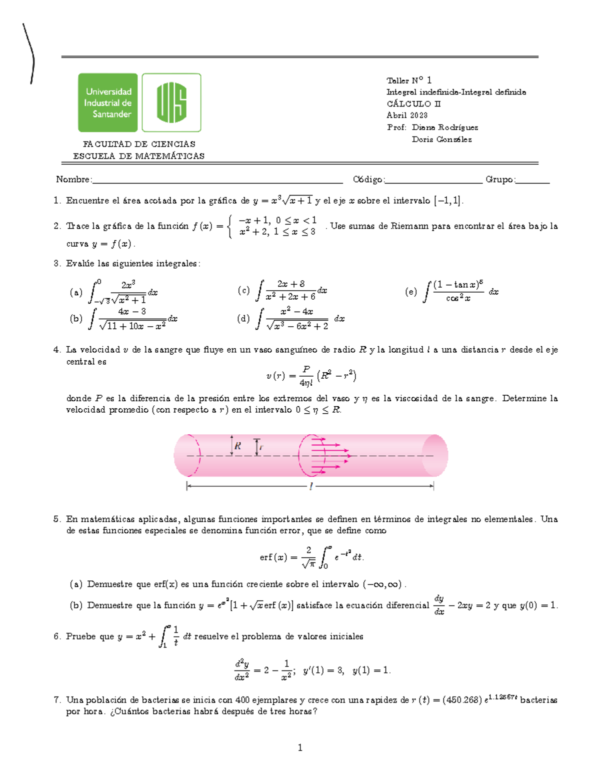 Dimaromo Taller 1 - FACULTAD DE CIENCIAS ESCUELA DE MATEM¡TICAS Taller N 1 Integral - Studocu