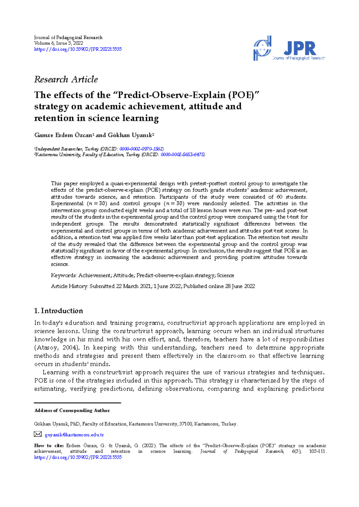 The effects of the predict observe explain poe strategy on academic ...