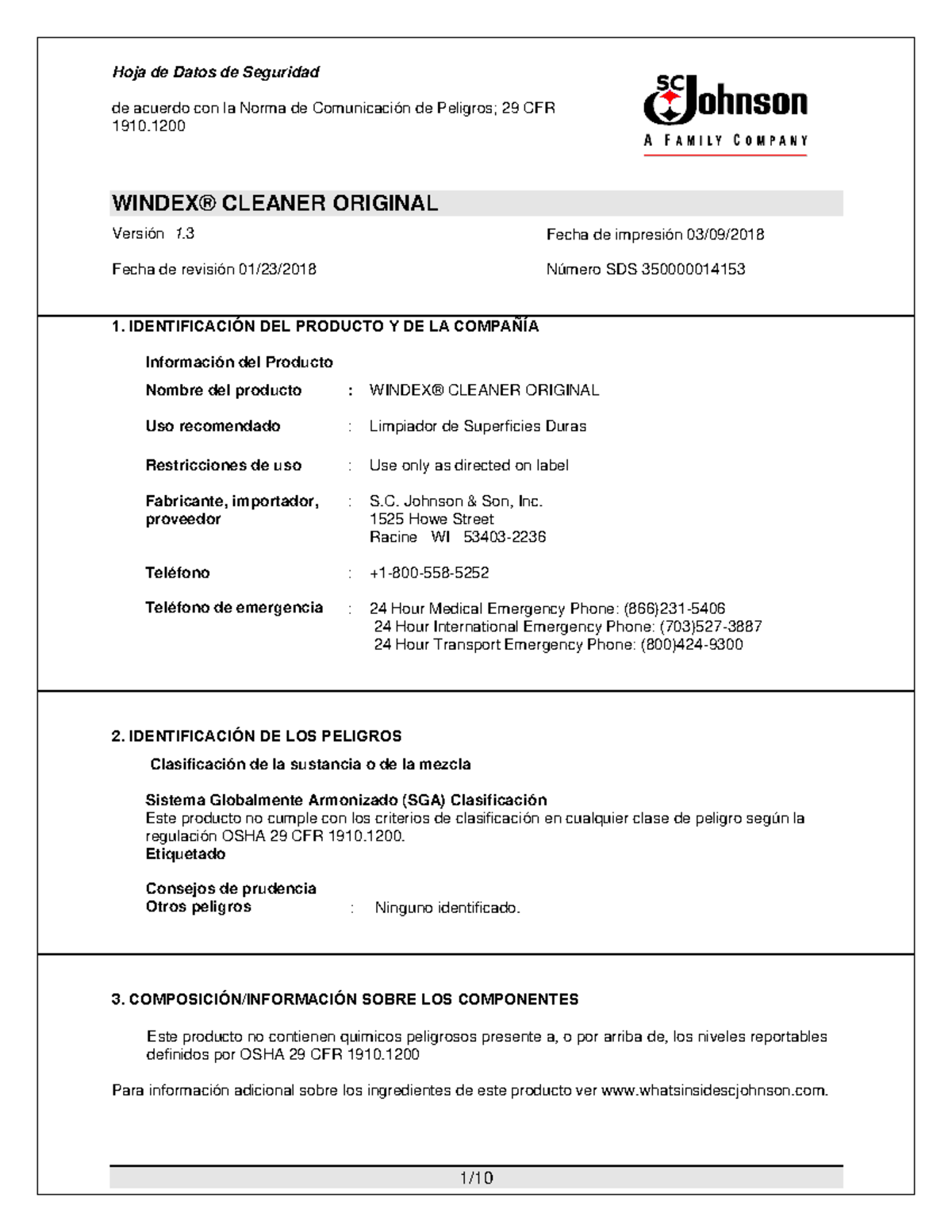 1 HDS- Windex - hoja de datos - de acuerdo con la Norma de Comunicación ...