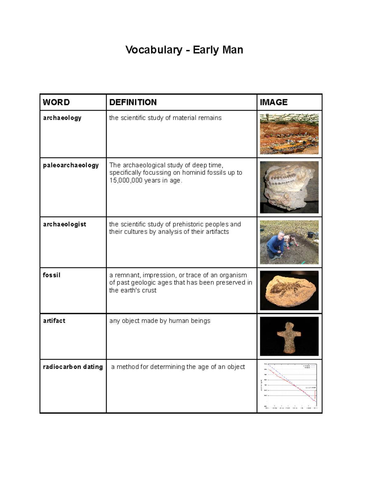 Brown Copy of Vocabulary HW Assignment - Vocabulary - Early Man WORD ...