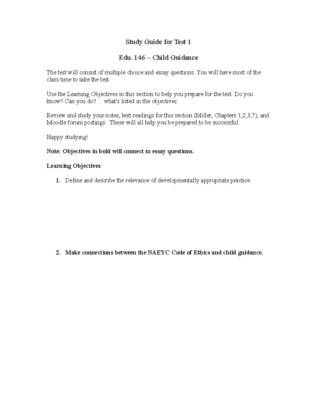 Study Guide for Test 1 - edu 146 - Study Guide for Test 1 Edu. 146 ...