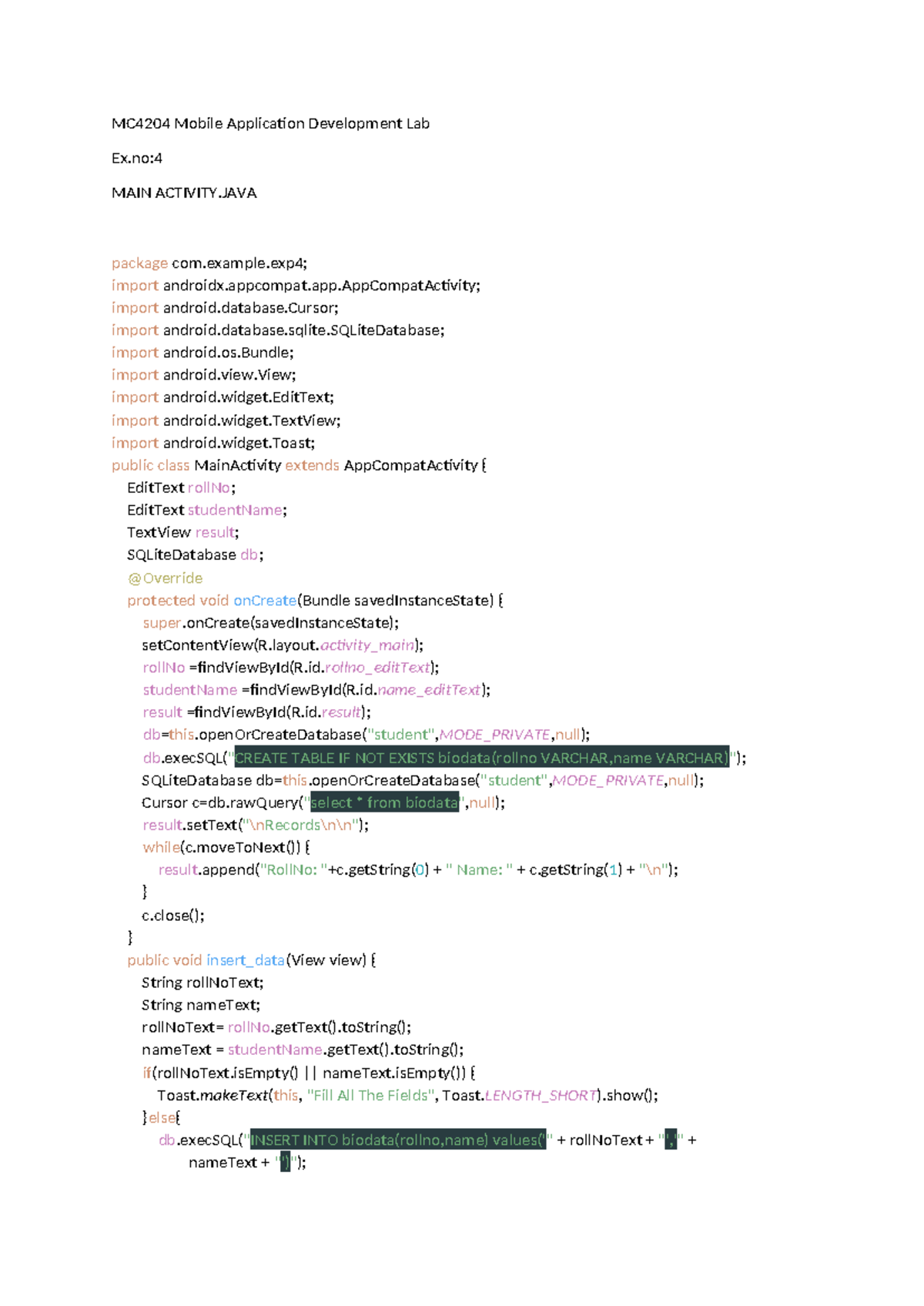 MAIN Activity - MC4204 Mobile Application Development Lab Ex: MAIN ACTIVITY package com.example ...