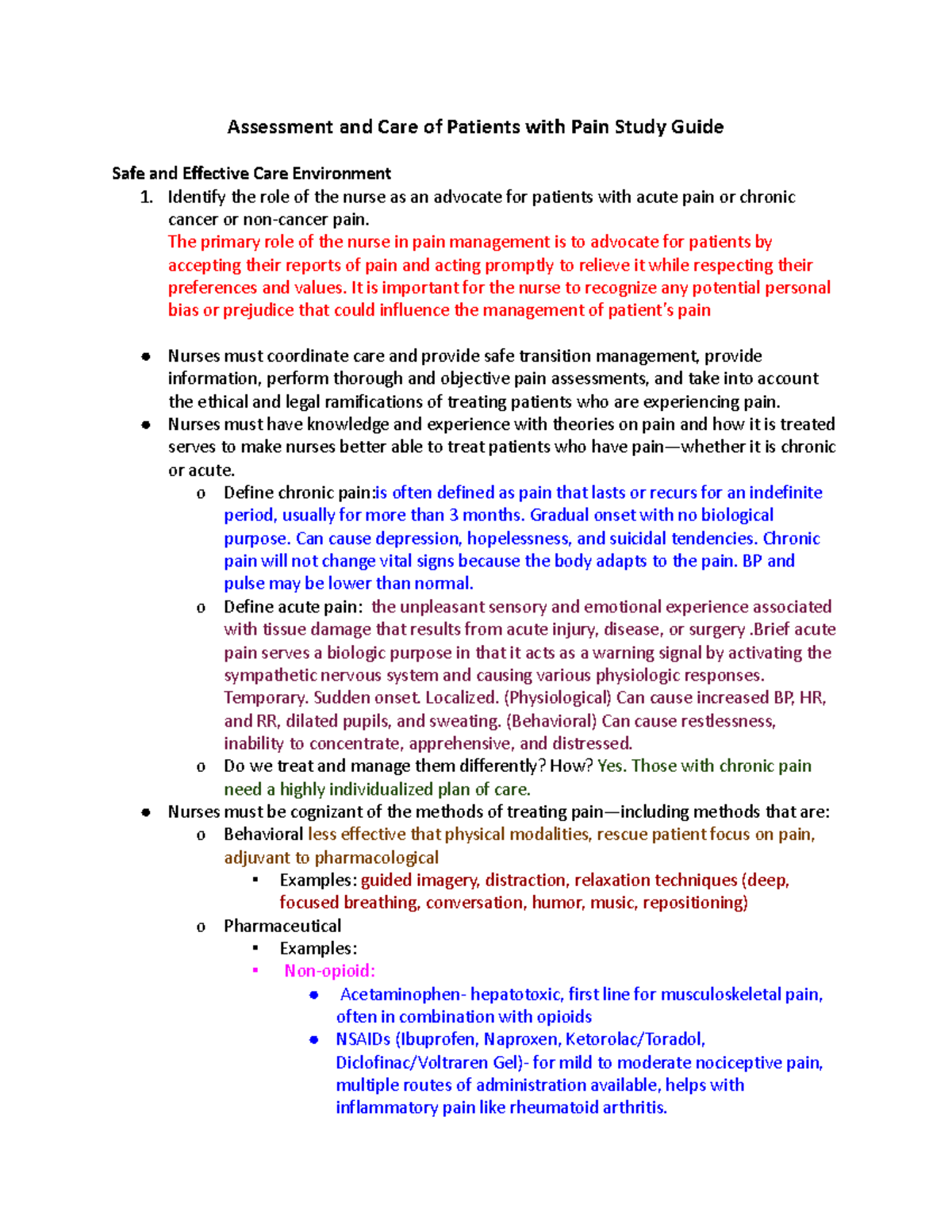 Assessment and Care of Patients with Pain Study Guide - Identify the ...