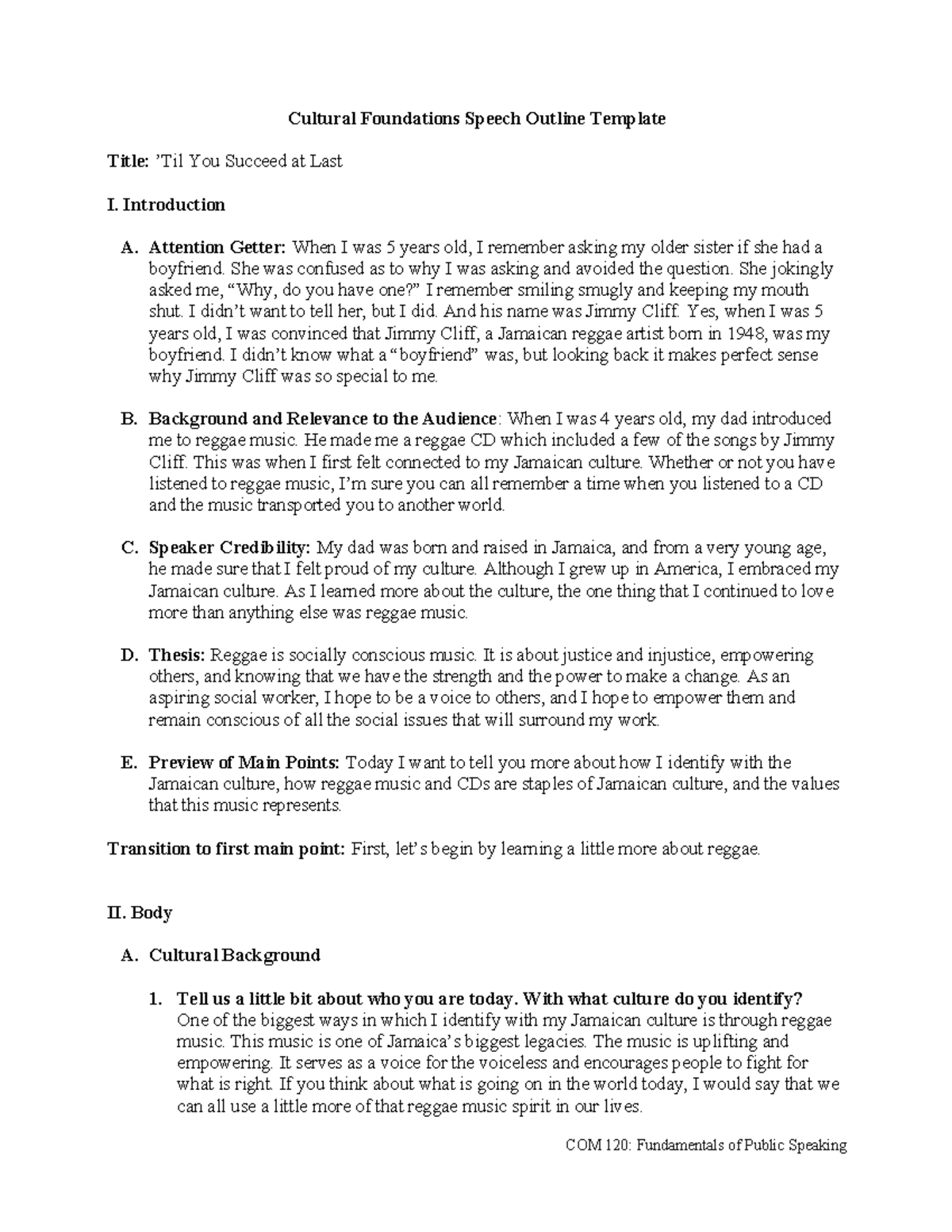 Example Cultural Foundations Outline - COM 120: Fundamentals of Public ...