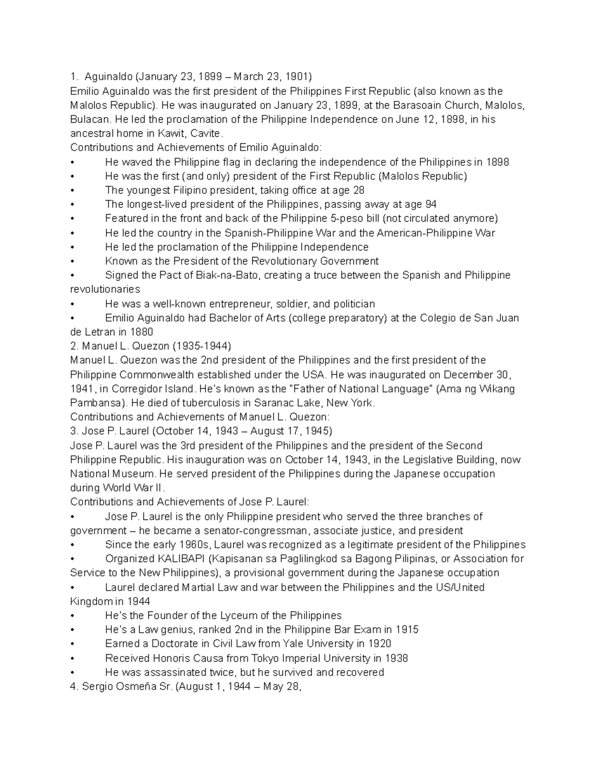Mga Naging Presidente sa Pilipinas - Aguinaldo (January 23, 1899 ...