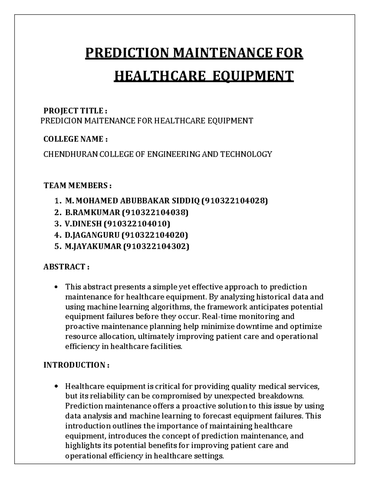 Predicion Maitenance FOR Healthcare Equipment - PREDICTION MAINTENANCE ...