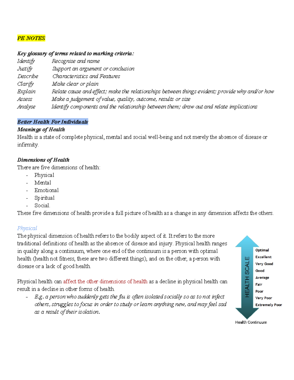 PE Notes - study hard - PE NOTES Key glossary of terms related to ...