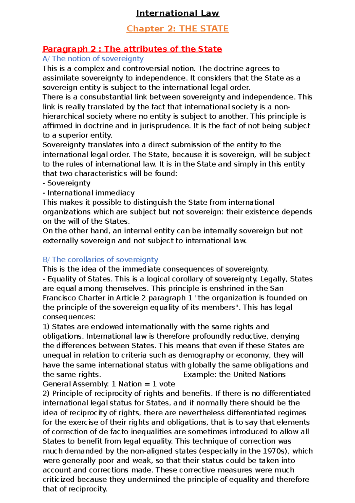International Law 1 - International Law Chapter 2: THE STATE Paragraph ...