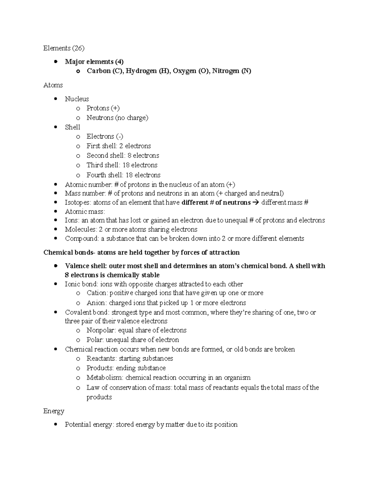Chapter 2 - Lecture notes 2 - Elements (26) Major elements (4) o Carbon ...